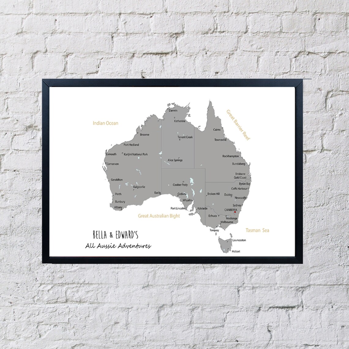 Large Personalised Australia Map Framed Pin Board in White and - Etsy