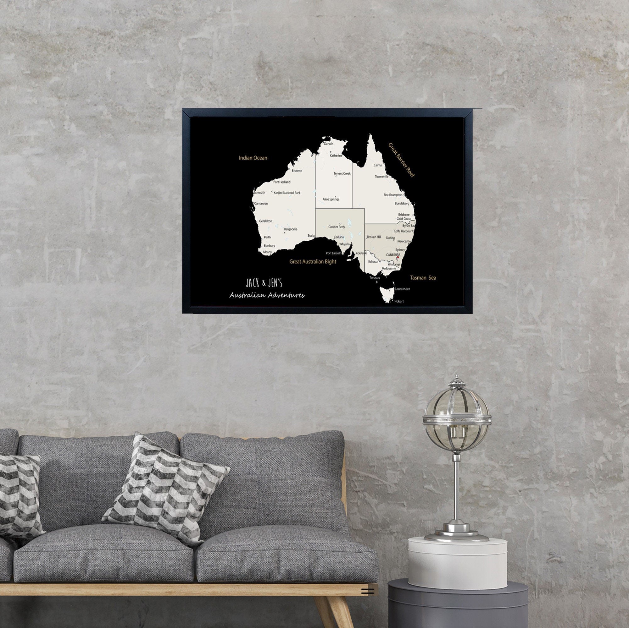 Large Personalised Australia Map Framed Pin Board in Black and - Etsy
