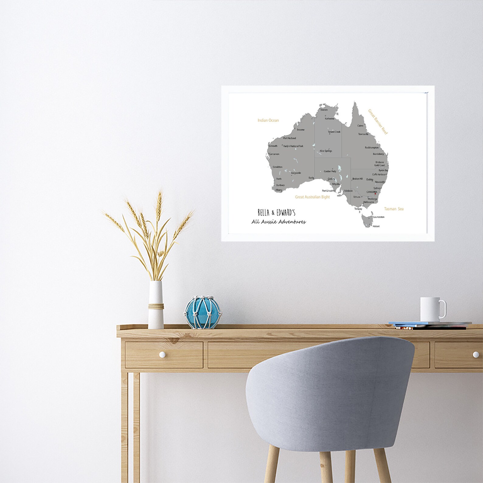 Large Personalised Australia Map Framed Pin Board in White and - Etsy