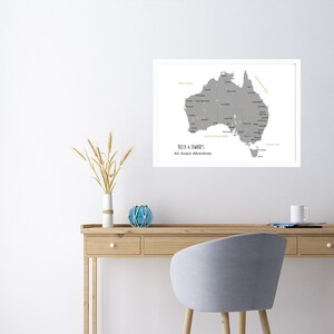 Large Personalised Australia Map Framed Pin Board in White and Grey ...