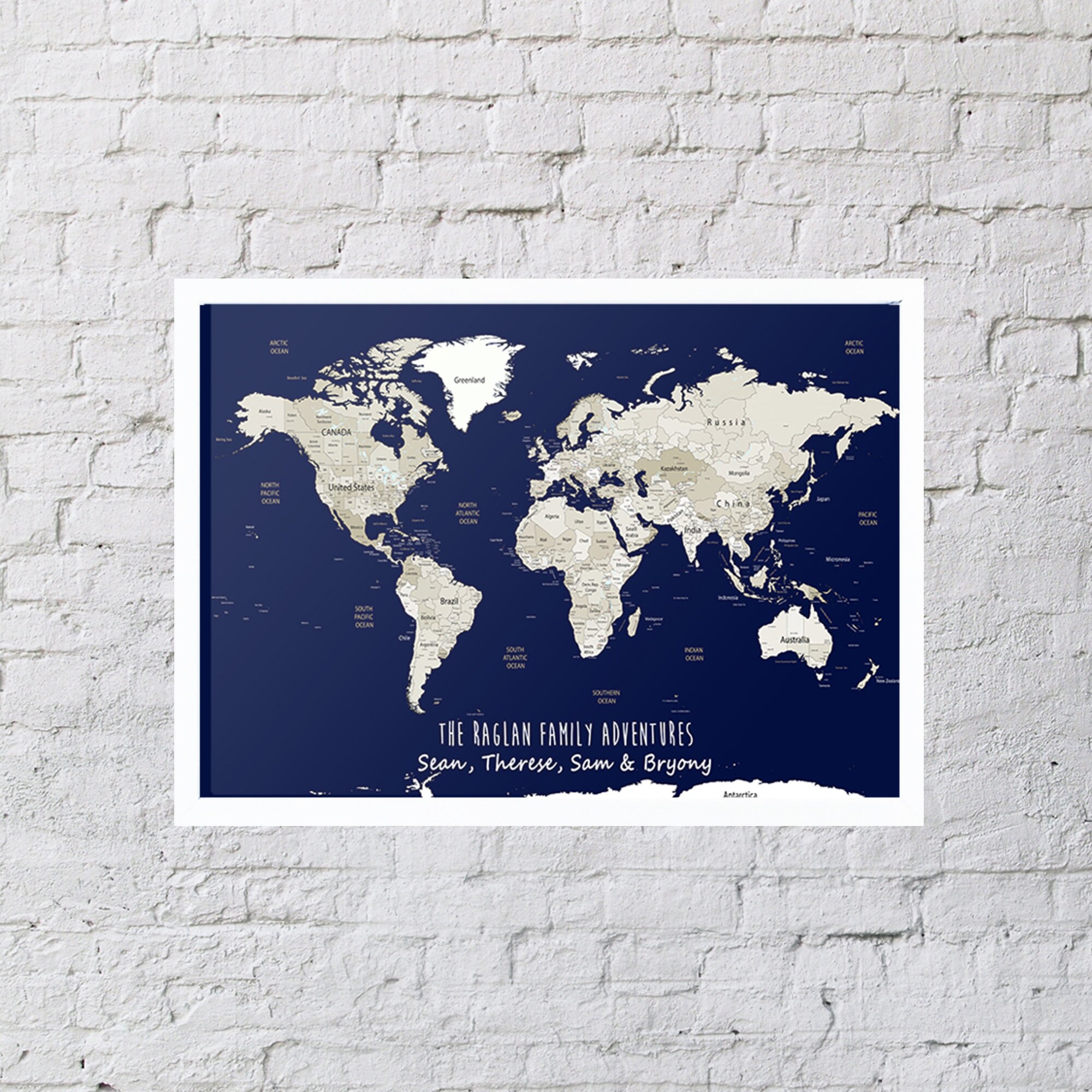 A1 Personalised World Map Framed Pinboard - Etsy