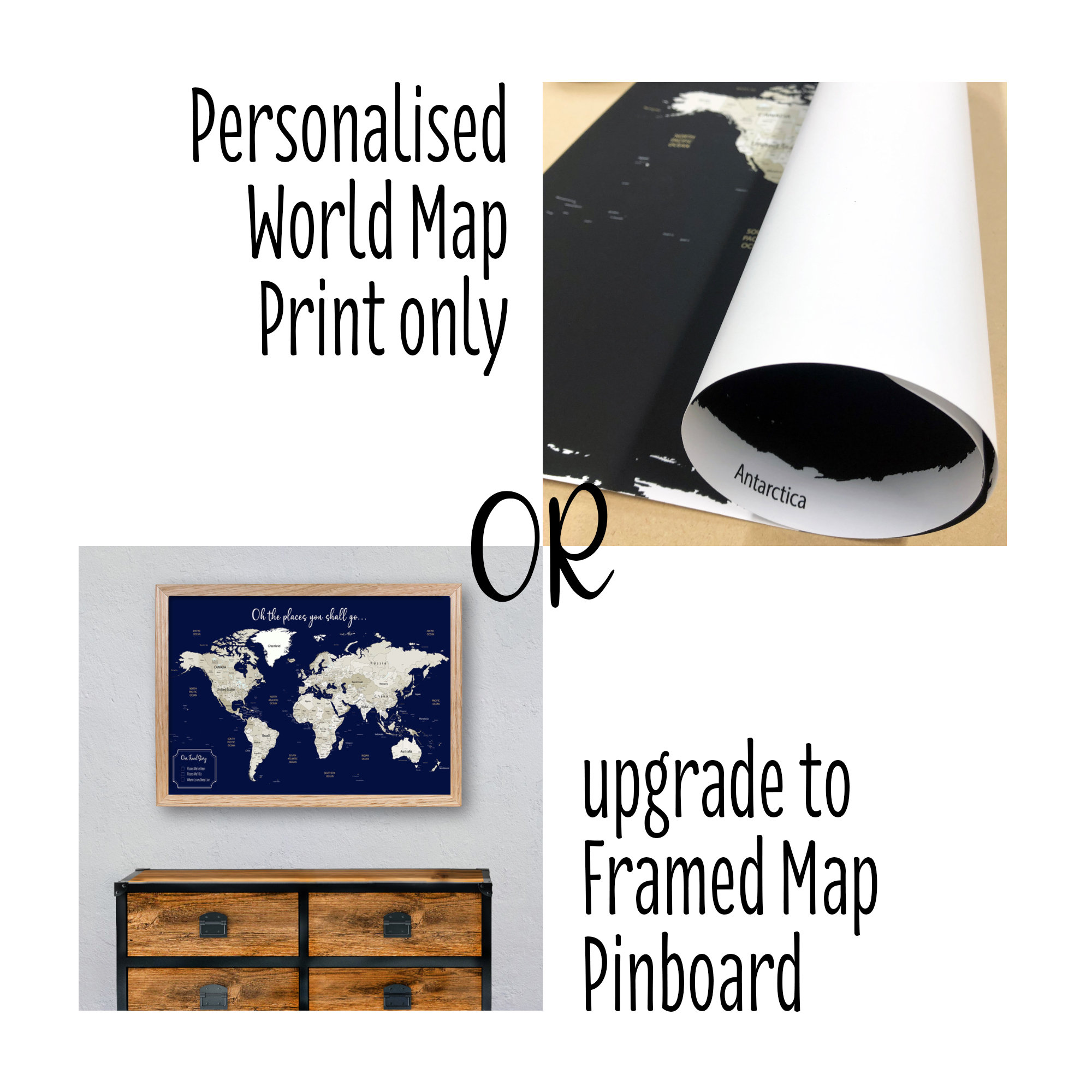 A1 World Map Print, Personalised World Map Wall Art. Print Only or ...