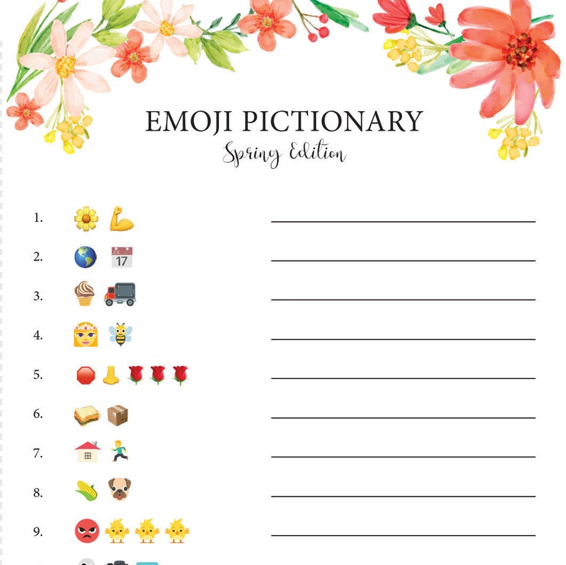 EMOJI PICTIONARY - It's Spring! Children's Party Game | Flowers | Earth ...