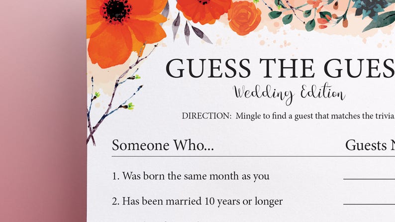 GUESS THE GUEST Fun Bridal Shower Game With Orange Flowers - Etsy