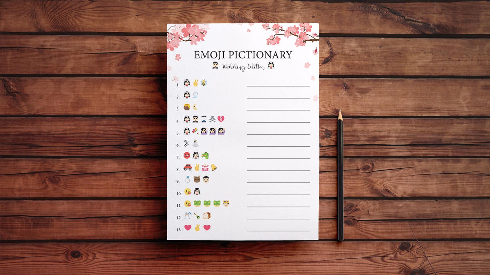 EMOJI PICTIONARY - Bridal Shower Game With Cherry Blossom Theme ...