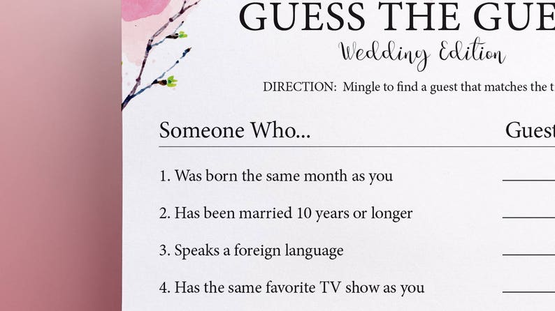 GUESS THE GUEST - Fun Bridal Shower Game With Pink Flowers | Floral ...