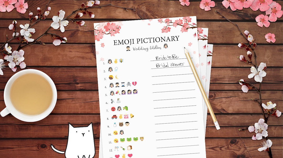 EMOJI PICTIONARY - Bridal Shower Game With Cherry Blossom Theme ...