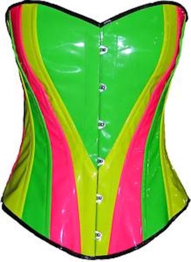 X Large UV Neon Hot Pink Green Lime Yellow Corset Heart Shape Over Bust ...