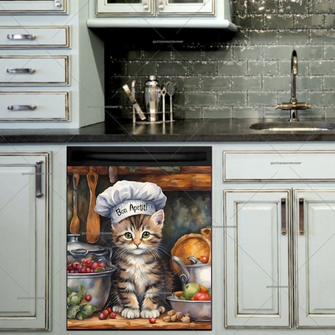 Tabby Cat Chef Dishwasher Magnet Cover: Kitchen Decor - Etsy