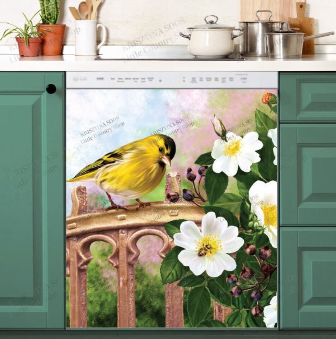 Kitchen Dishwasher Magnet Cover Little Yellow Bird and - Etsy