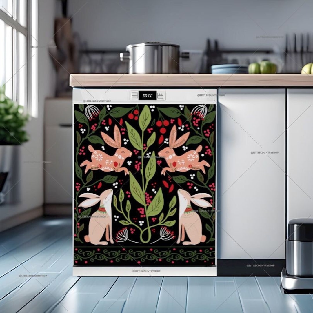 Scandinavian Rabbit Dishwasher Magnet Cover: Bohemian Kitchen Decor # ...