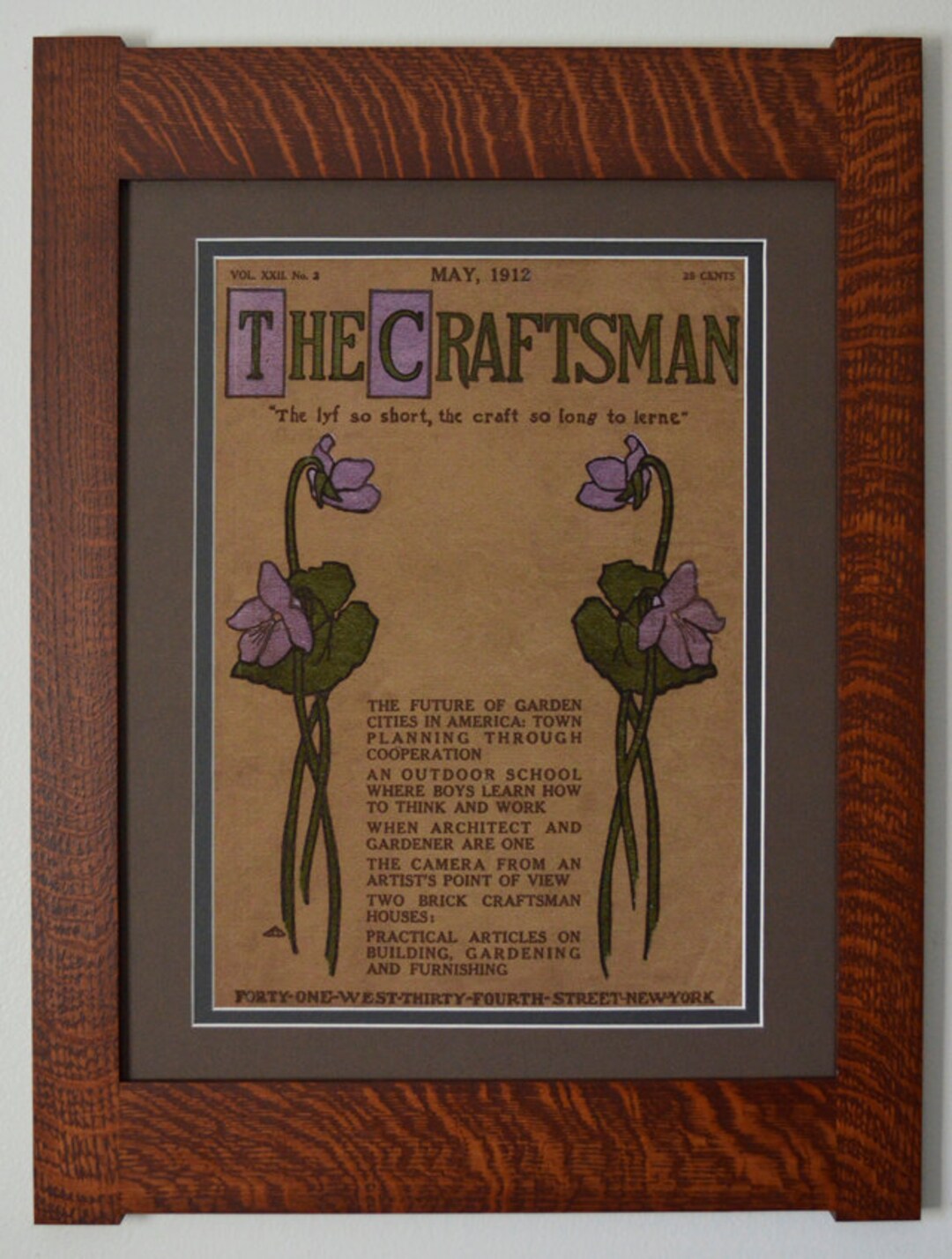 The Craftsman Violets Mission Style Art in Quartersawn Oak Frame - Etsy