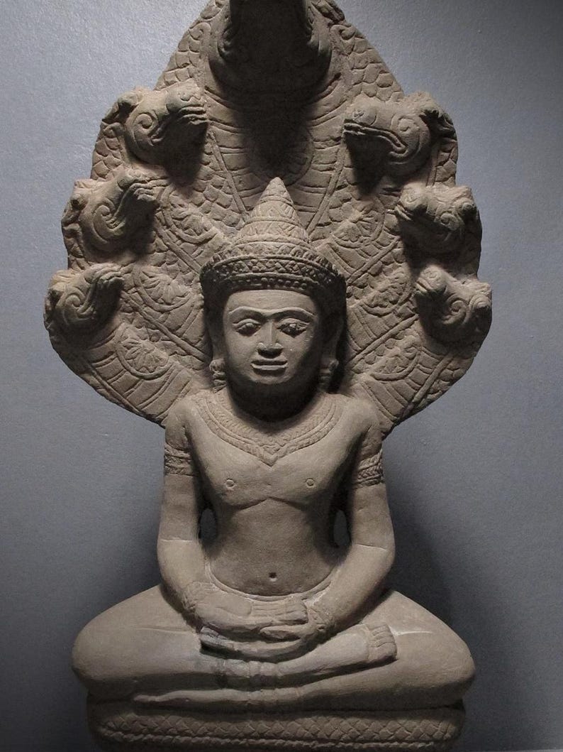 Ancient Khmer Sculpture Sandstone Naga Protected Buddha Figure Angkor ...