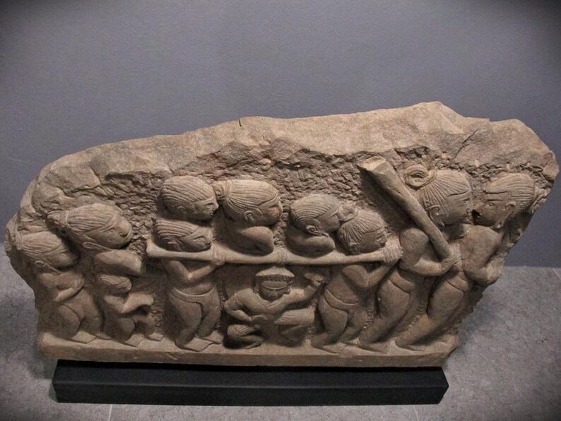 Ancient Khmer Sandstone Lintel Relief Fragment – Angkor Wat Style ...