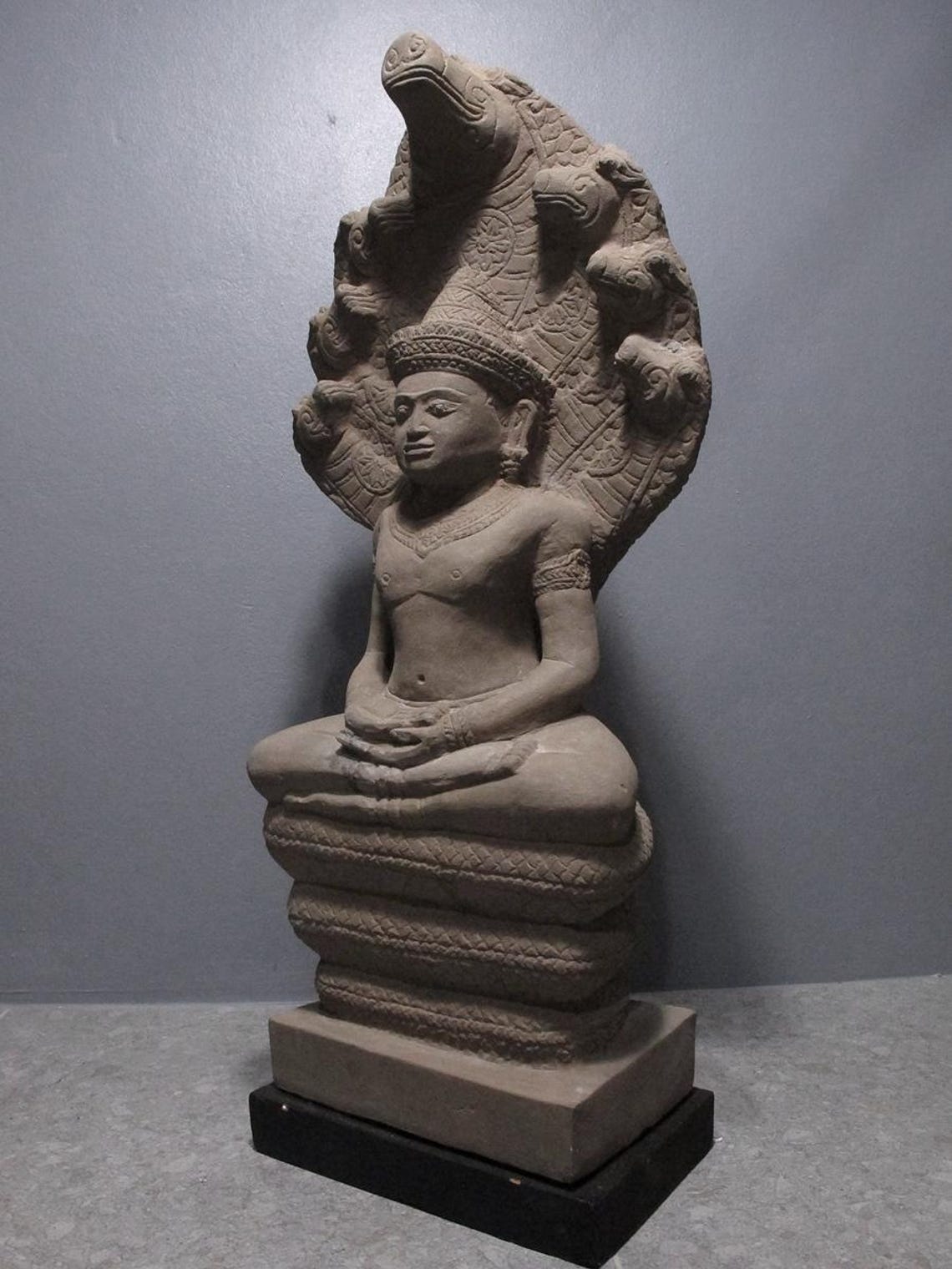 Ancient Khmer Sculpture Sandstone Naga Protected Buddha Figure Angkor ...