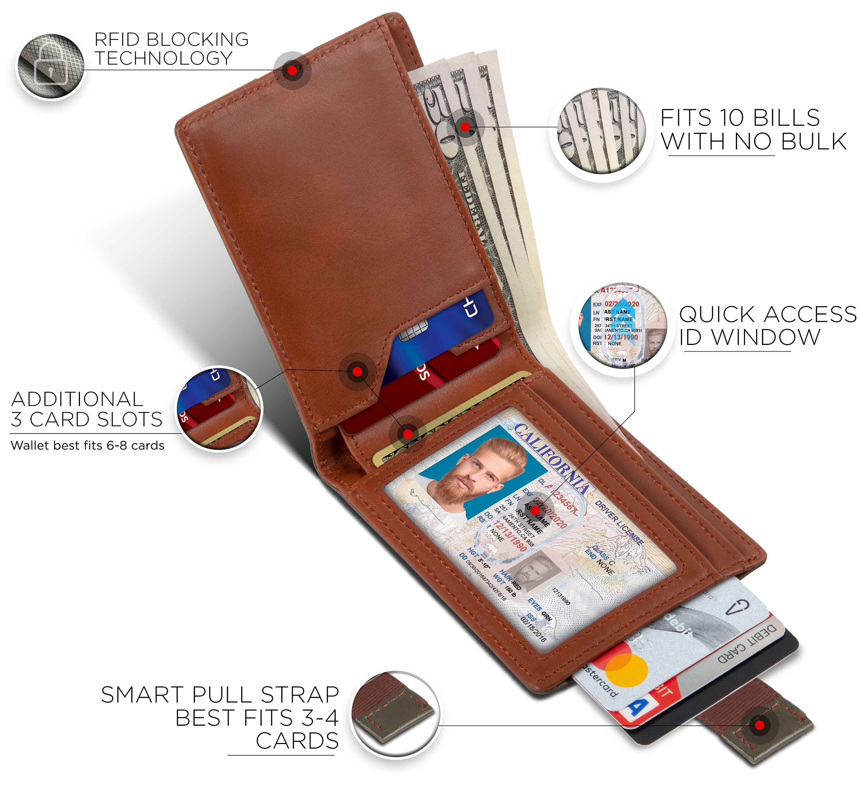 RFID Blocking Bifold Slim Genuine Leather Thin Minimalist Front Pocket ...