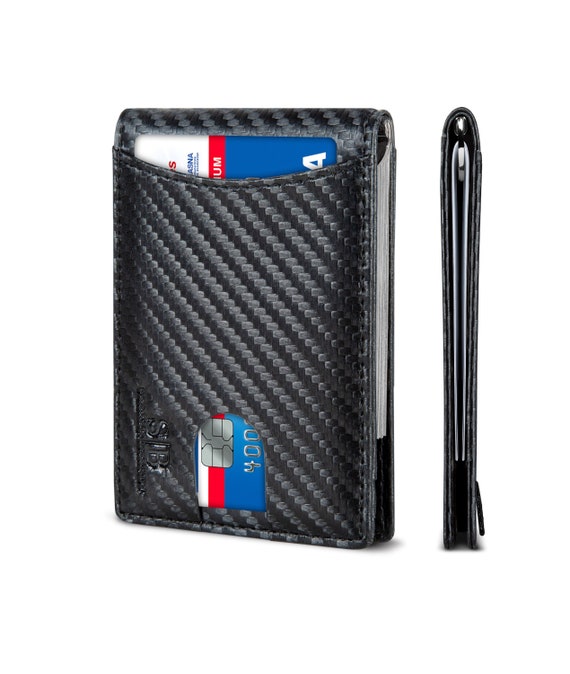 RFID Blocking Bifold Slim Genuine Leather Thin Minimalist - Etsy