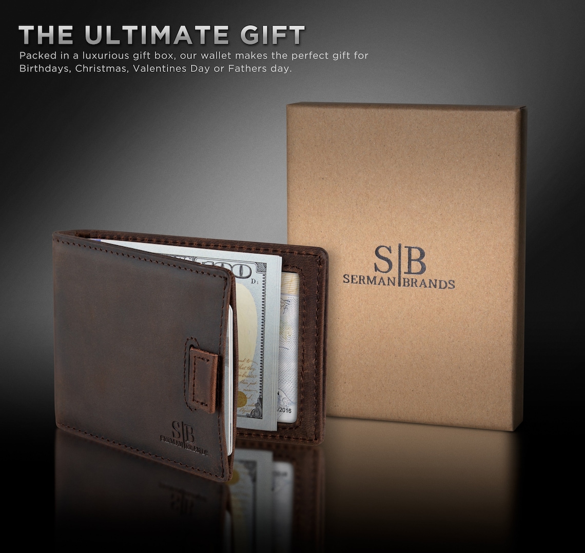 Men's Bi-fold RFID Blocking Wallet for Men Full Grain Leather Front ...