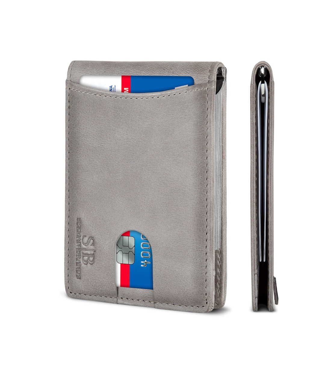 RFID Blocking Bifold Slim Genuine Leather Thin Minimalist Front Pocket ...