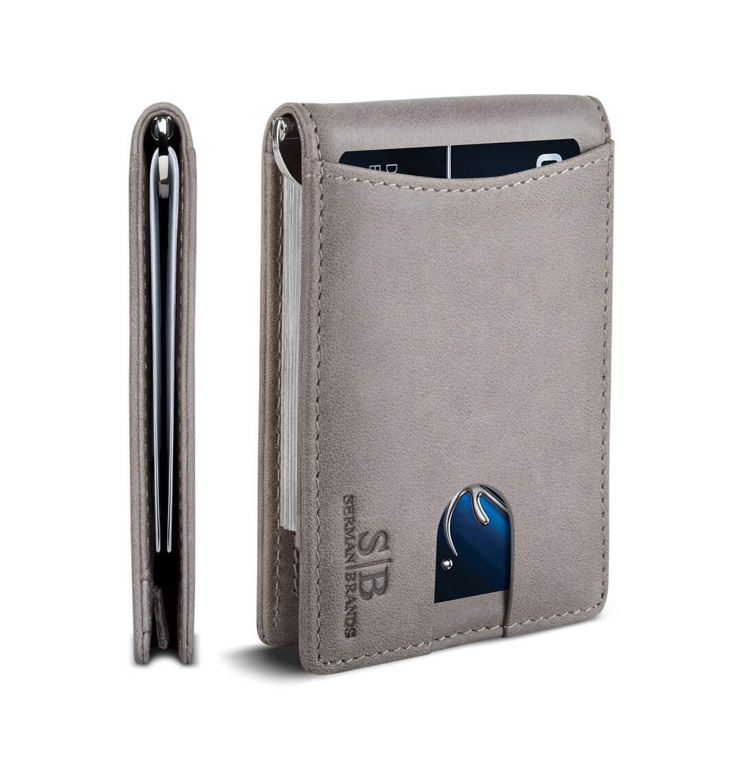 RFID Blocking Bifold Slim Genuine Leather Thin Minimalist Front Pocket ...