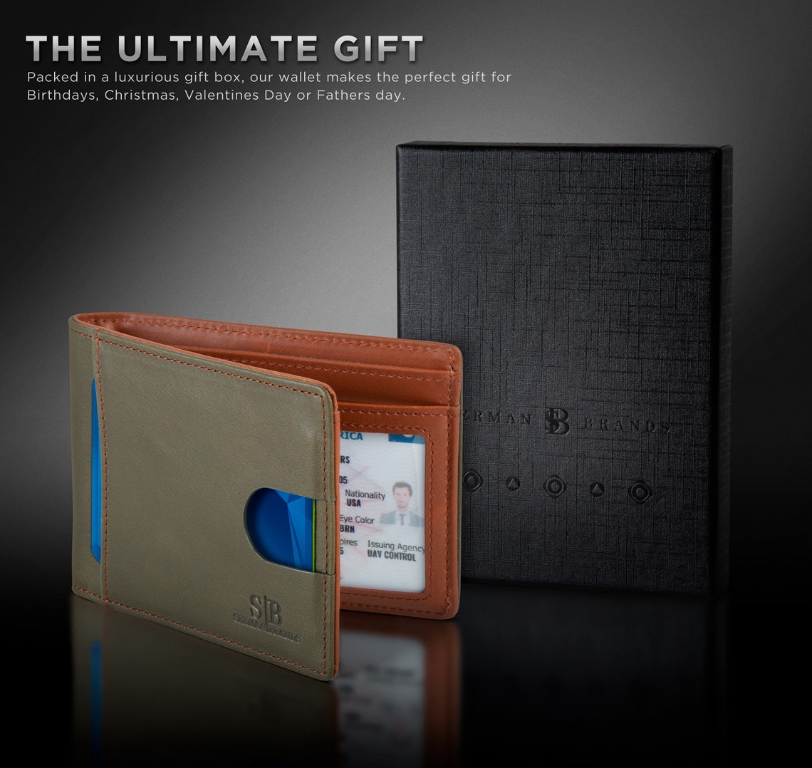 RFID Blocking Bifold Slim Genuine Leather Thin Minimalist - Etsy