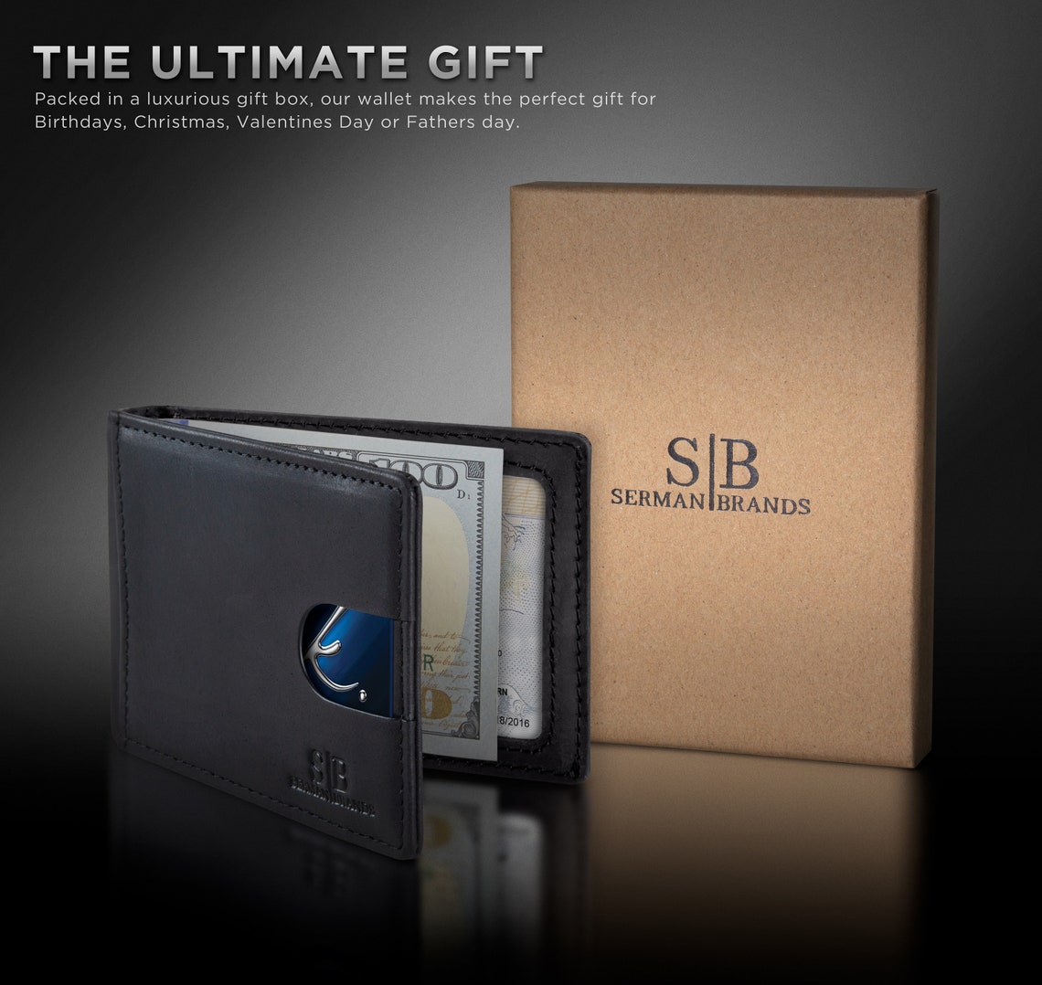 RFID Blocking Bifold Slim Genuine Leather Thin Minimalist - Etsy