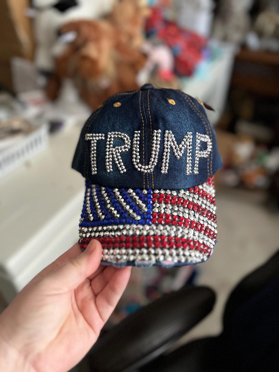 Americas President TRUMP 2024 Bling Rhinestone Denim Cap/hat With ...