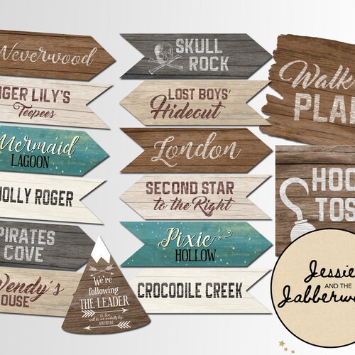 Neverland Directional Signs Party Pack Printables Peter Pan - Etsy