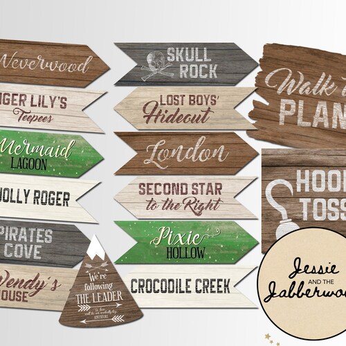 Neverland Directional Signs Party Pack Printables Peter Pan - Etsy