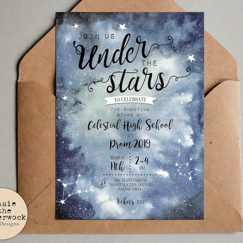 Under the Stars Prom Invite Celestial Galaxy Invitation | Etsy