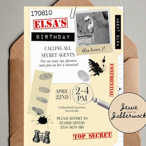 Spy Invitation Secret Agent Birthday Party Invite Printable - Etsy
