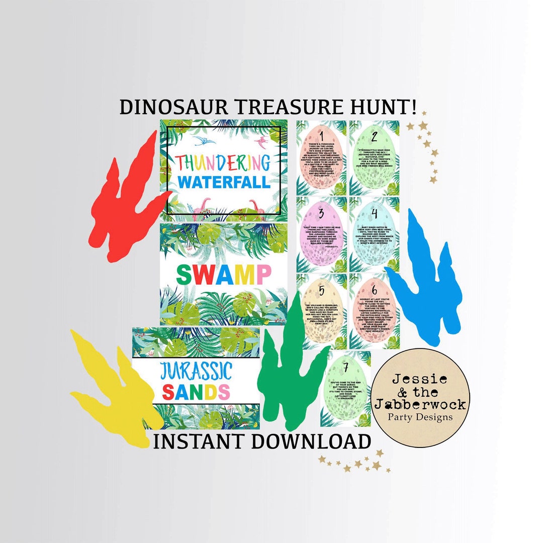 Dinosaur Treasure Hunt Clues, Scavenger Quest, Instant Download, Stomp ...
