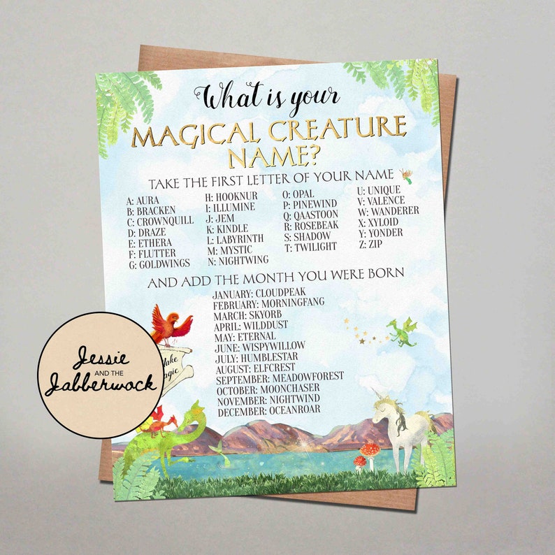 What's Your Magical Creature Name? Printable Instant Download Party ...