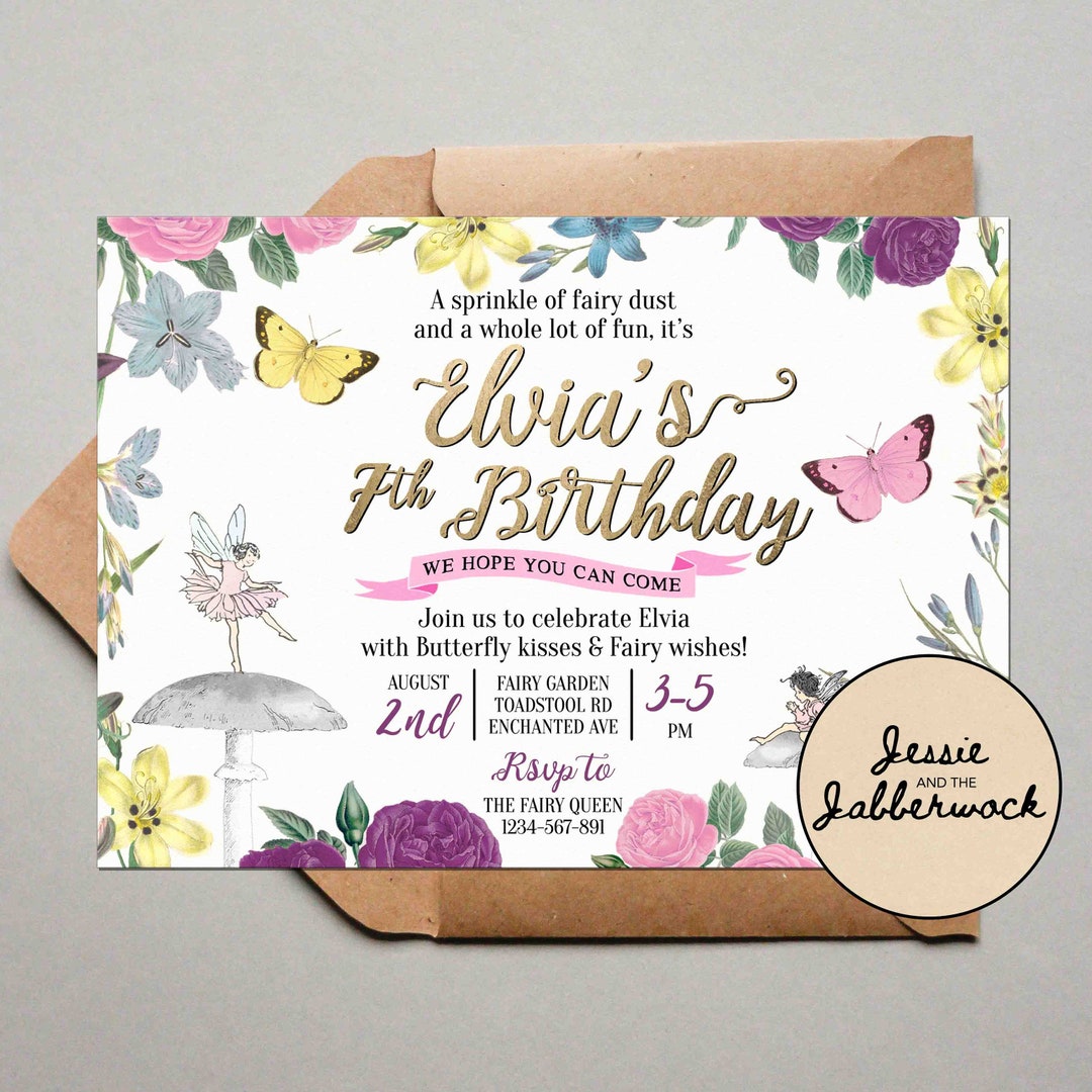 Enchanted Fairy Invitation, Vintage Floral Butterfly Invite, Magical ...