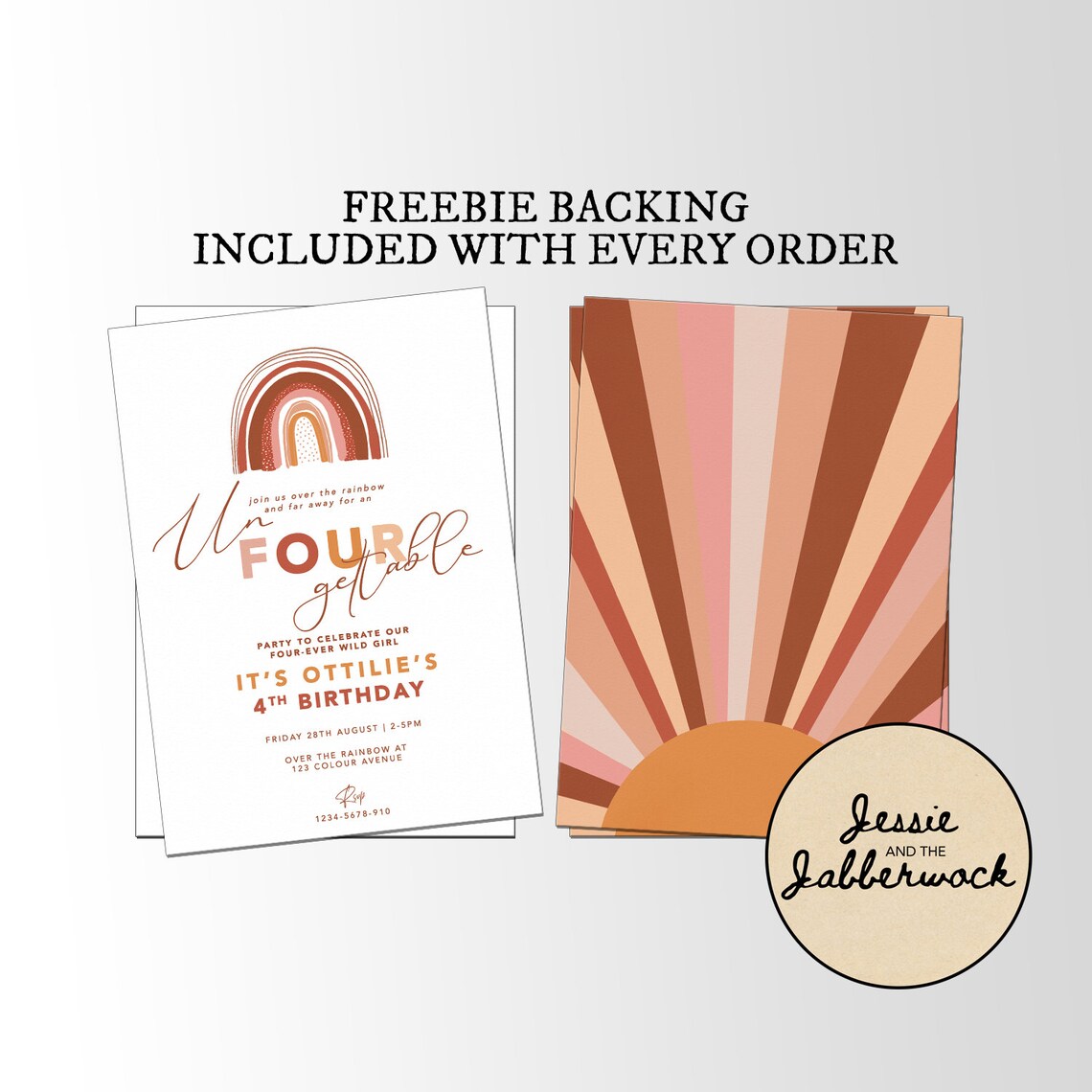 Boho Rainbow 4th Birthday Invite | Un-four-gettable Party | Tan Colours ...