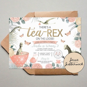 Tea-rex Tea Party Birthday Invite Dinosaur Party Invitation - Etsy
