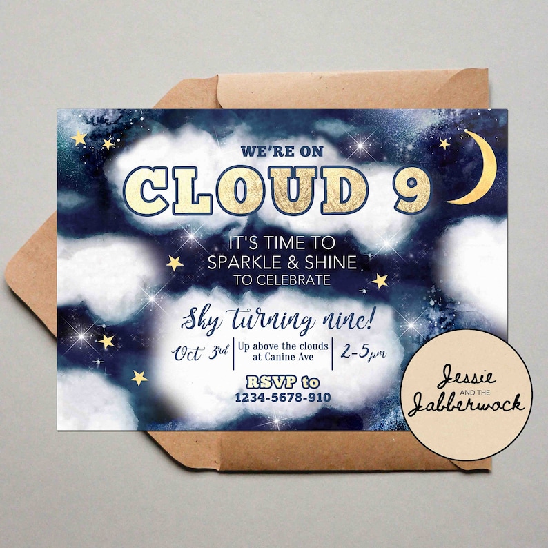 Cloud 9 Invitation, 9th Birthday Invite, Clouds, Starry Night Sky ...