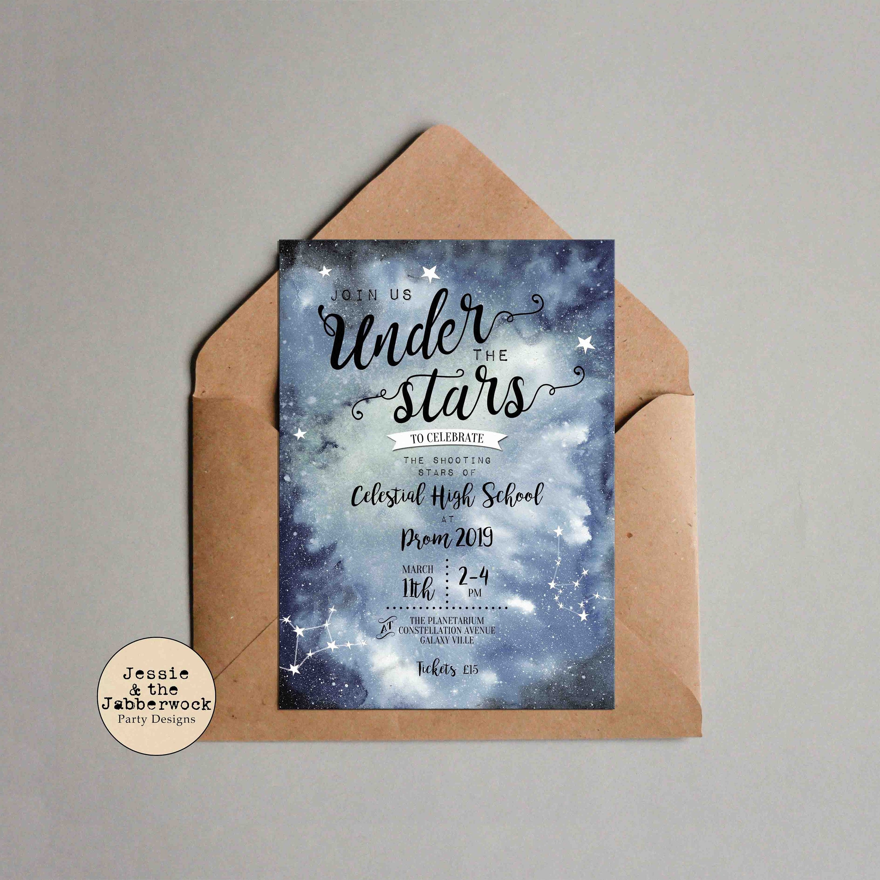 Under the Stars Prom Invite Celestial Galaxy Invitation | Etsy