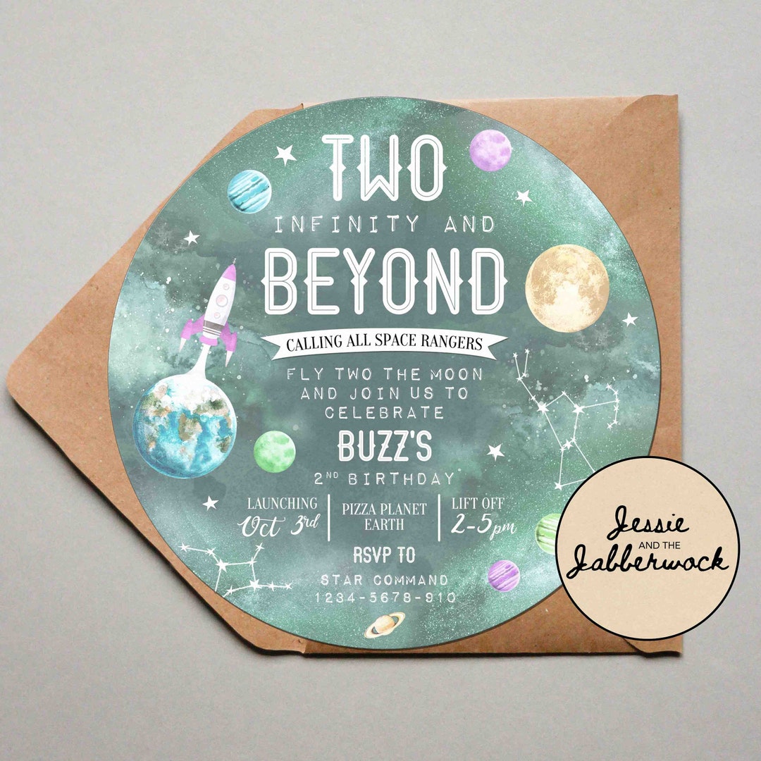 Two Infinity and Beyond 2nd Birthday Invitation, Space, Round Planets ...