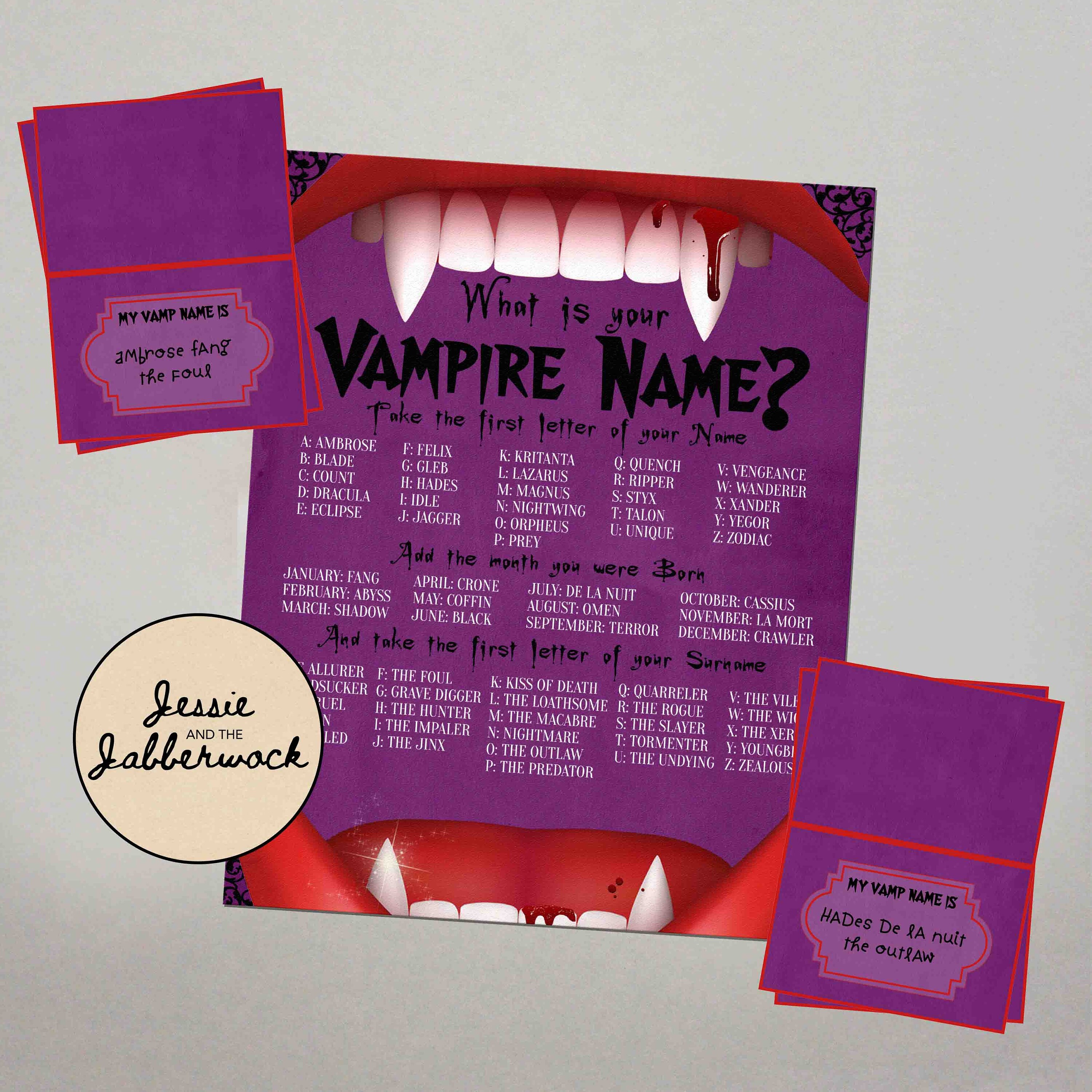 What's Your Vampire Name? Printable, Instant Download Party Game ...