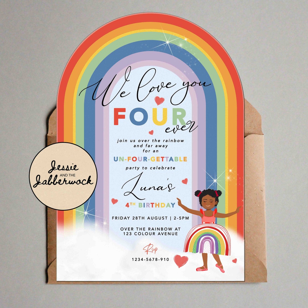 Love You Four-ever Rainbow Invitation | 4th Birthday Invite | Arc ...