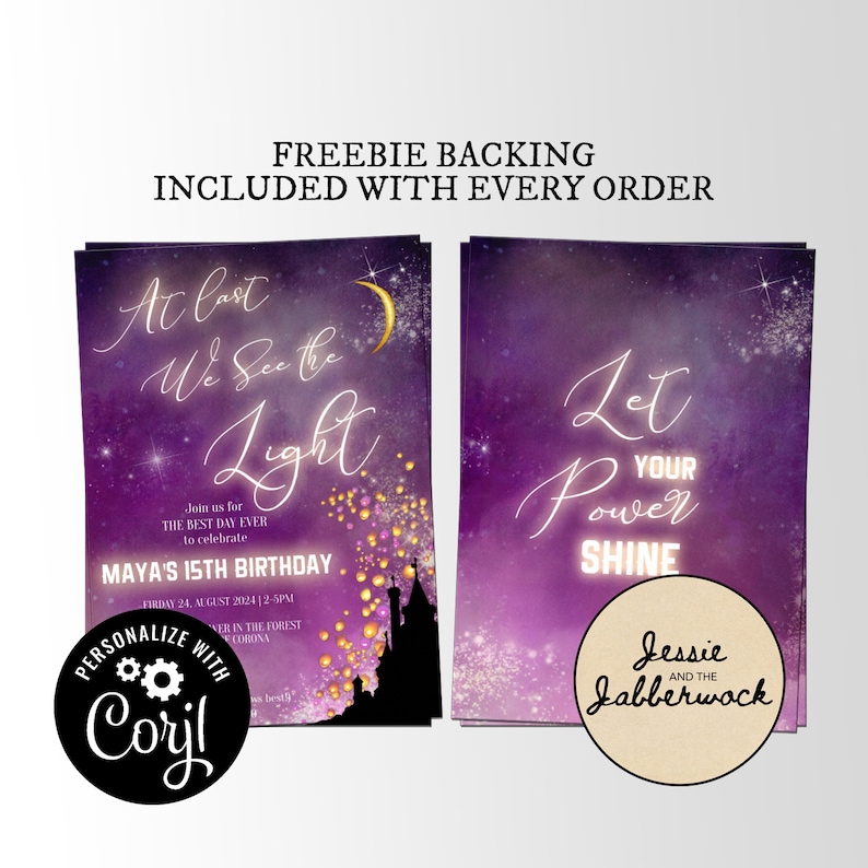 At Last We See the Light Tangled Invite | Magical Purple Rapunzel ...