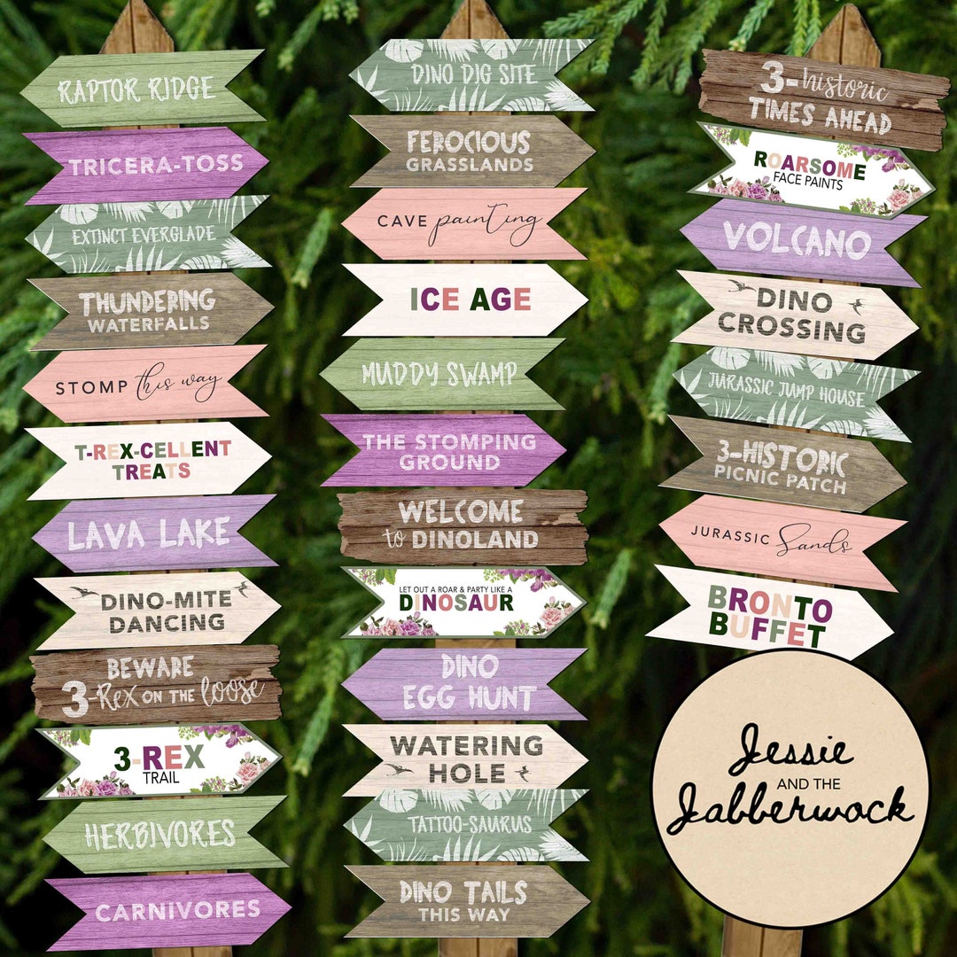 Floral 3-rex Dinosaur Directional Signs Party Pack Printable | Jurassic ...