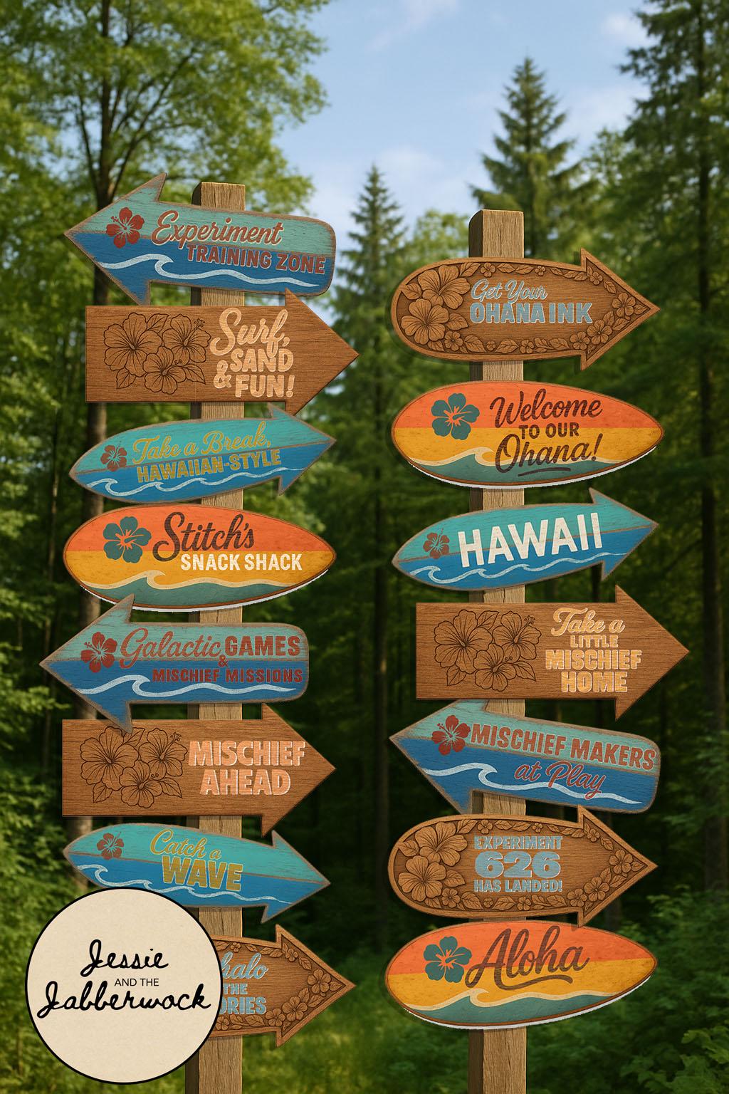 Hawaii Stitch Inspired Directional Signs Party Pack Printable | Blue ...