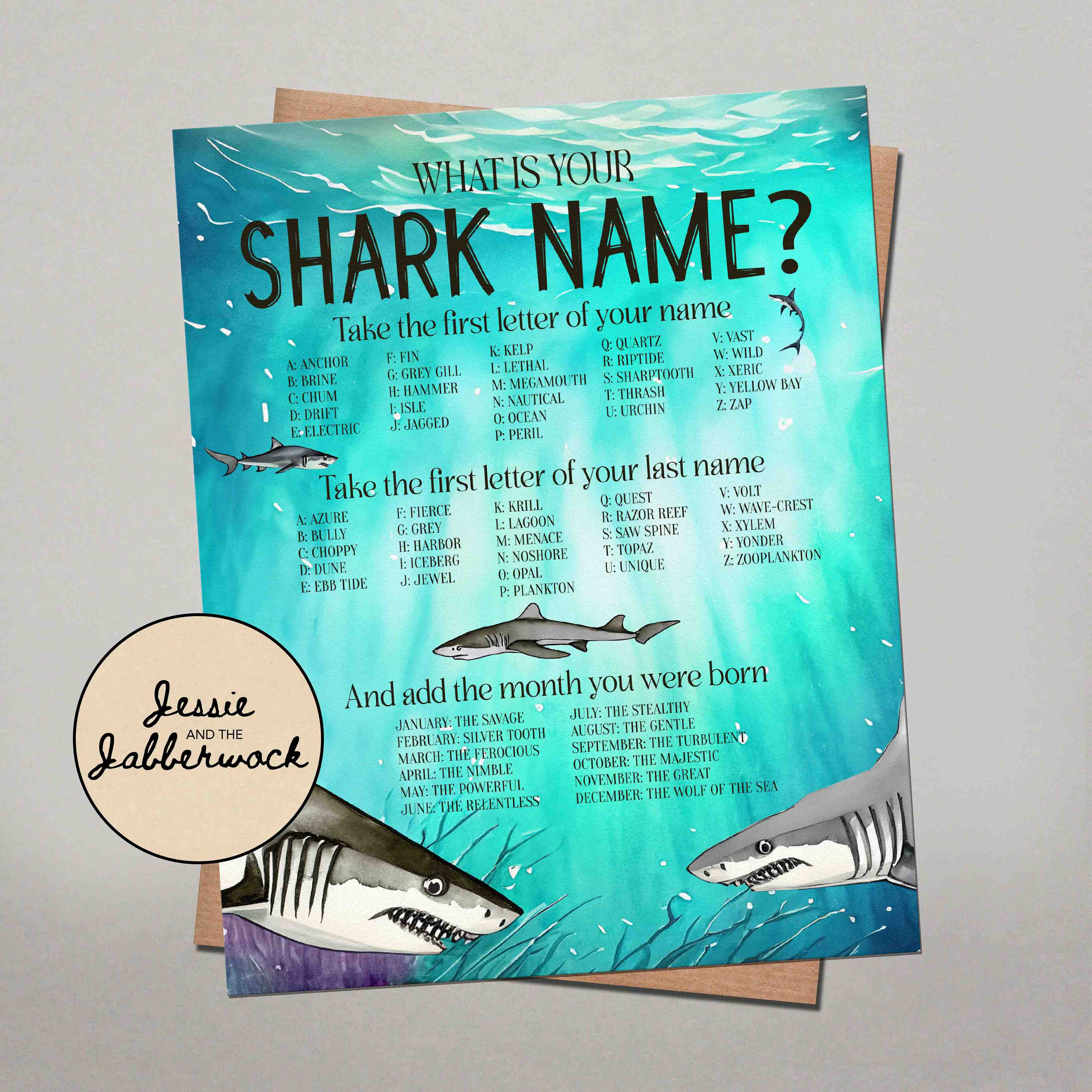 What's Your Shark Name? Printable Instant Download Party Game | Shark ...