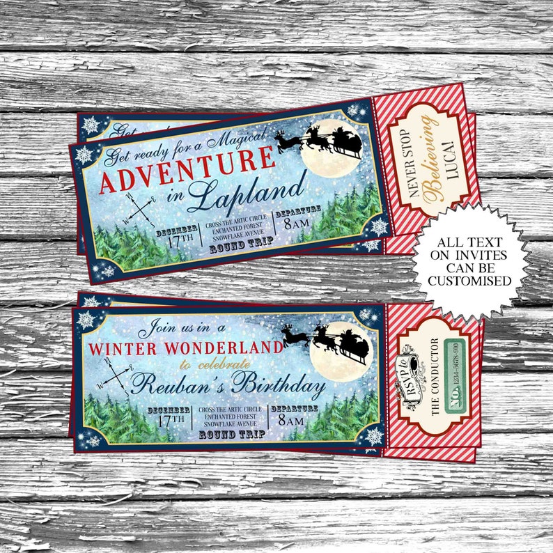 Lapland Invitation, Ticket, Christmas Trip Invite, Winter Party, Skiing ...