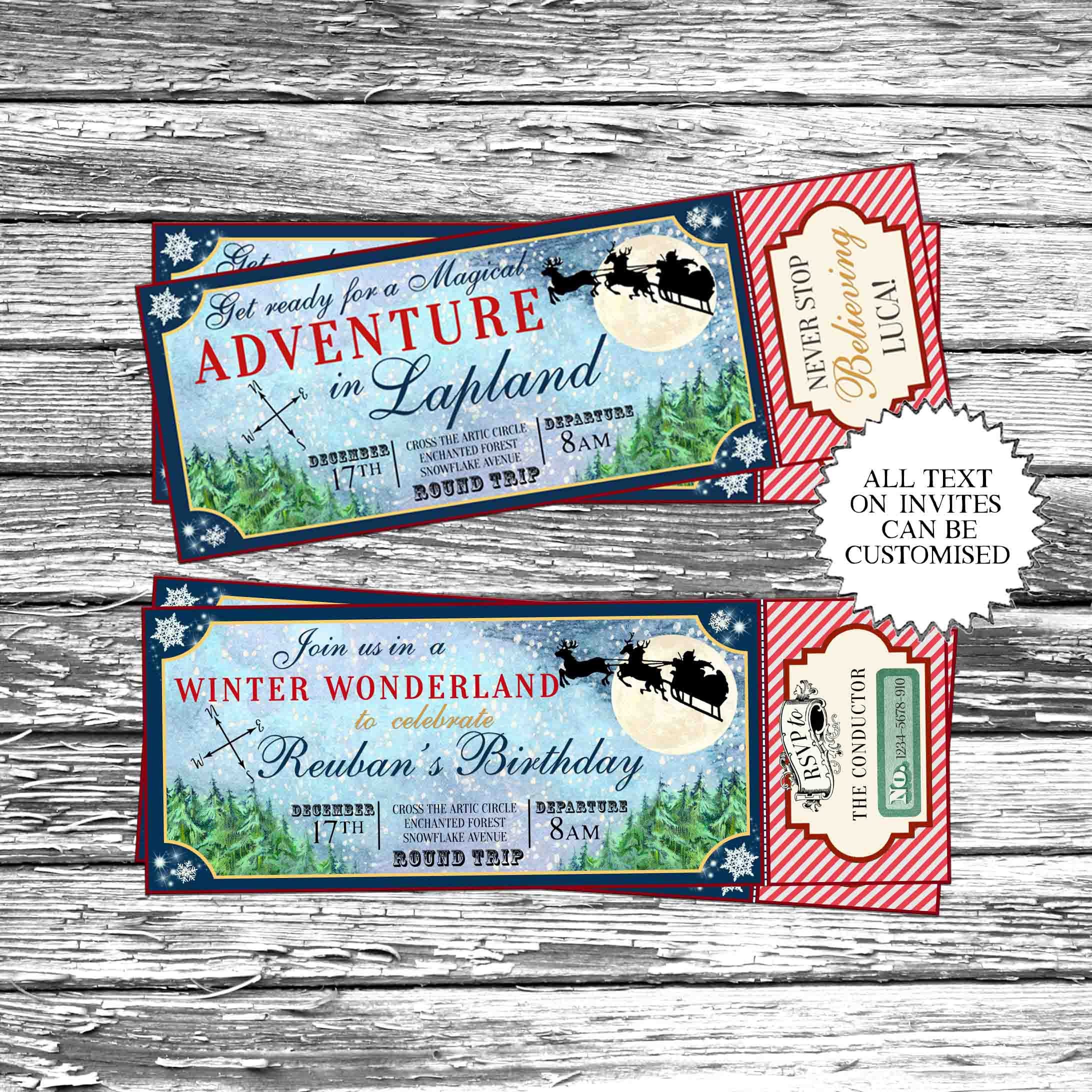 Lapland Invitation, Ticket, Christmas Trip Invite, Winter Party, Skiing ...