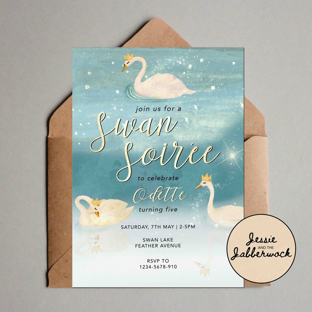 Swan Birthday Invite | Swan Soirée Party Invitation | Swan Lake | 7 ...
