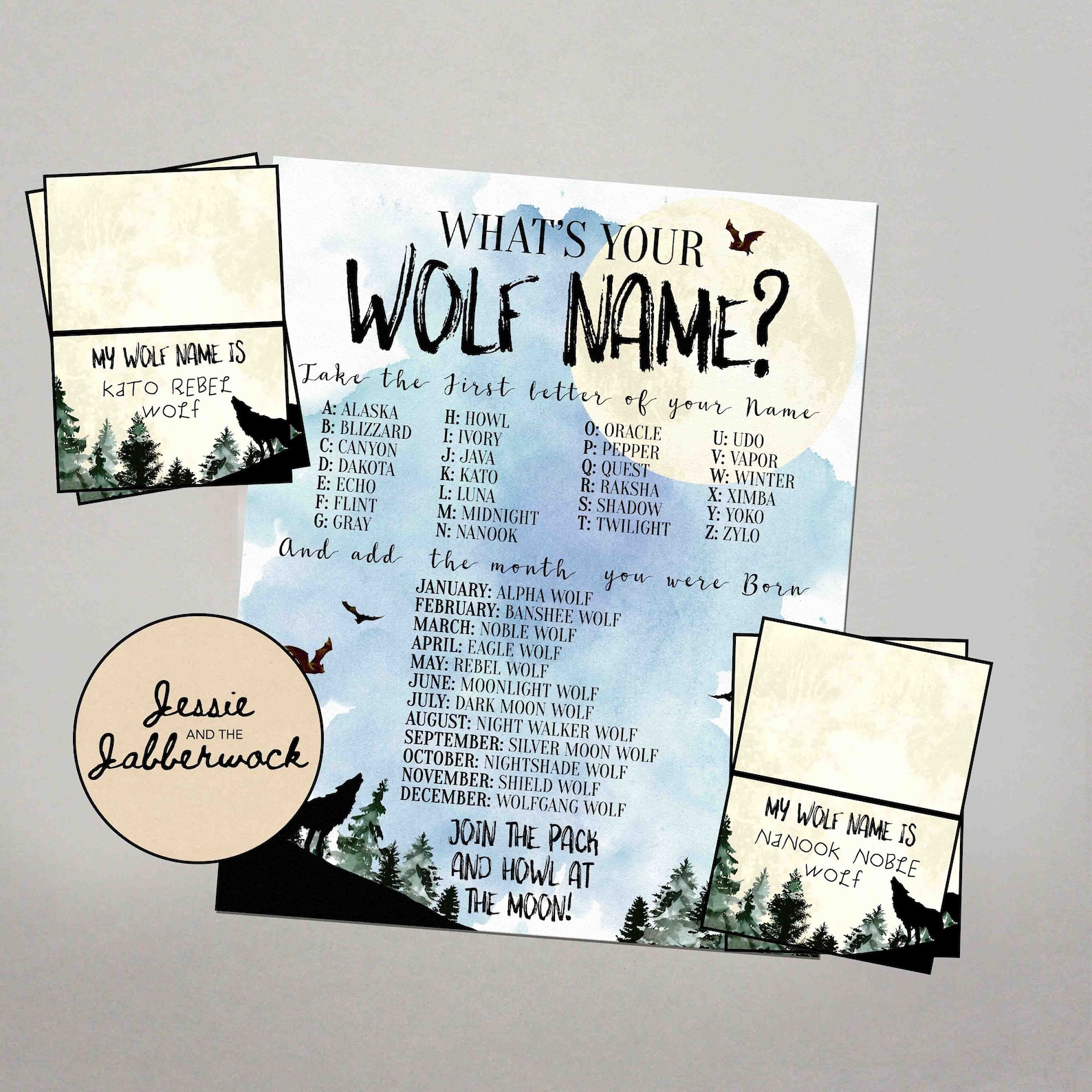 What's Your Wolf Name? Printable, Instant Download Party Game, Howling ...
