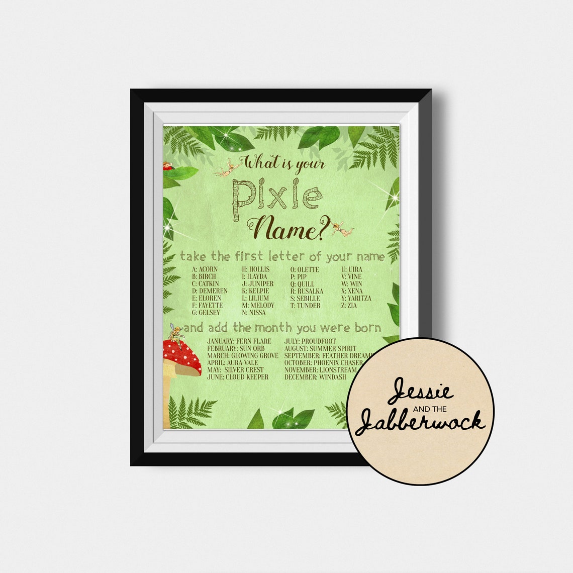 Forest Party Games | What's Your Pixie Name? Printable | Instant ...